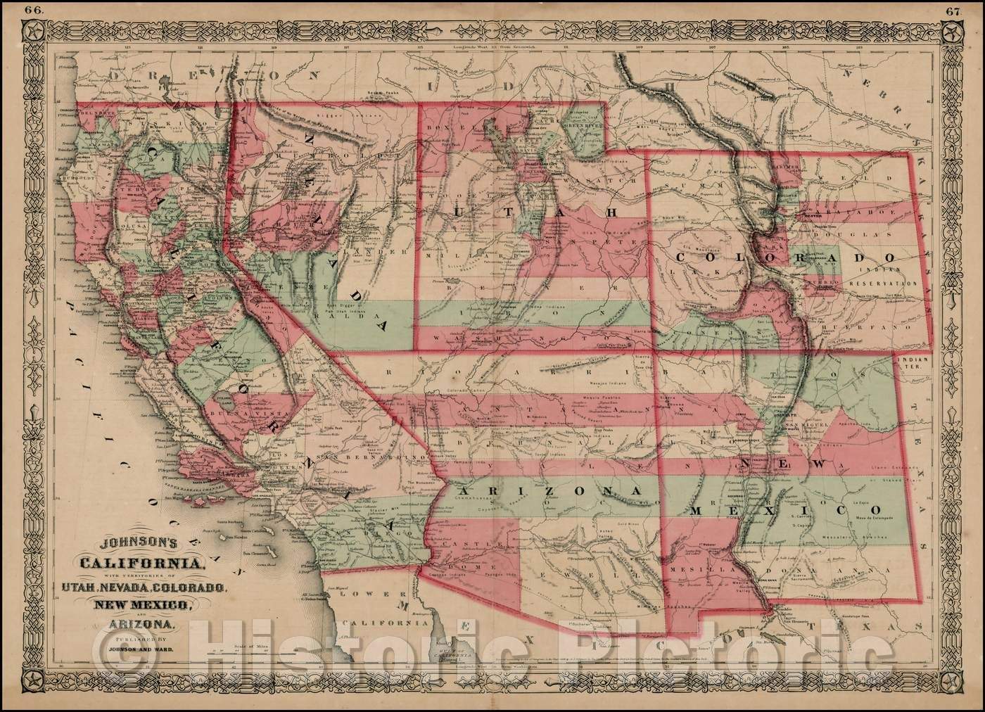 Historic Map - Johnson's California, with Territories of Utah, Nevada ...