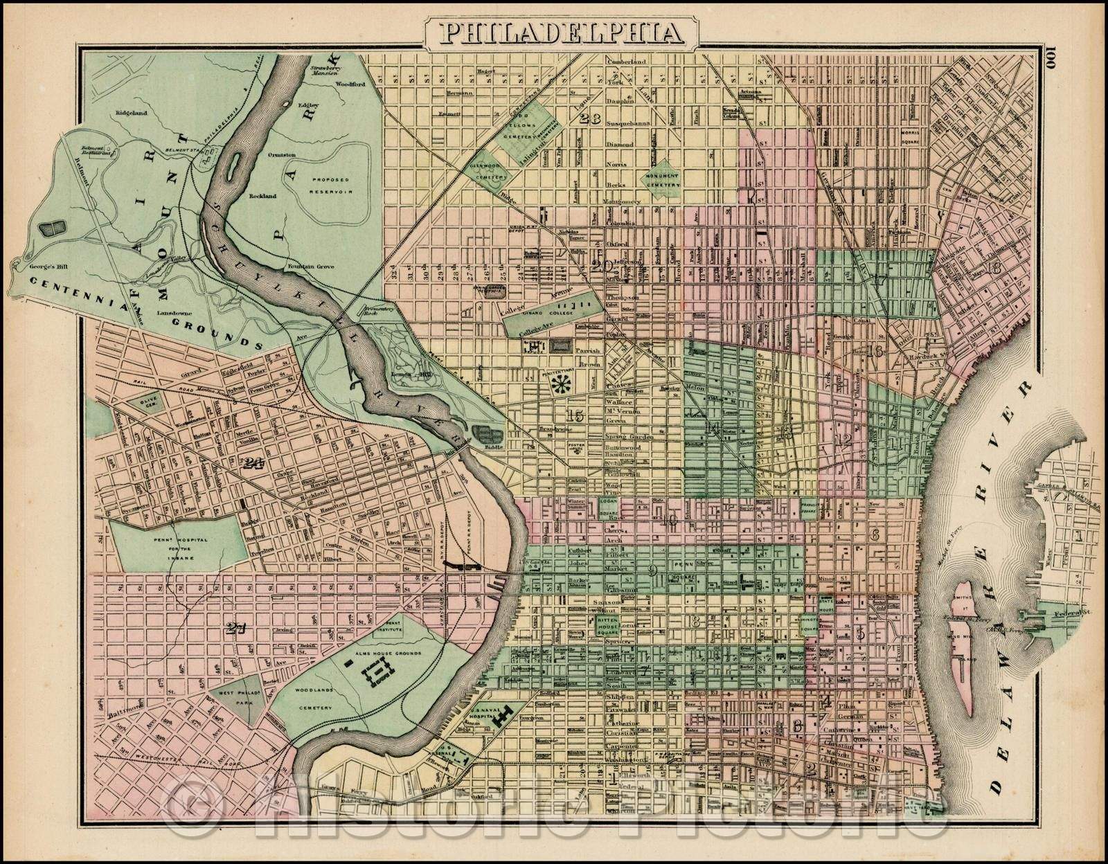 Historic Map - Philadelphia, 1875, O.W. Gray - Vintage Wall Art ...