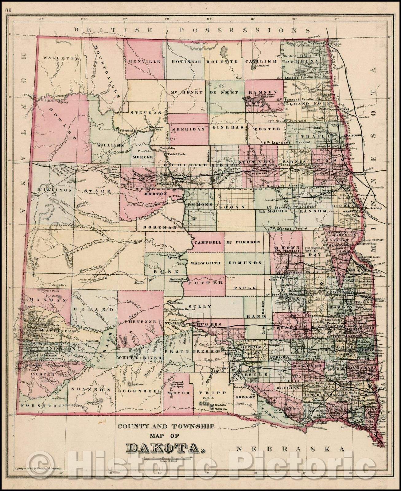 Historic Map - County and Township Map of Dakota, 1875, O.W. Gray - Vi ...