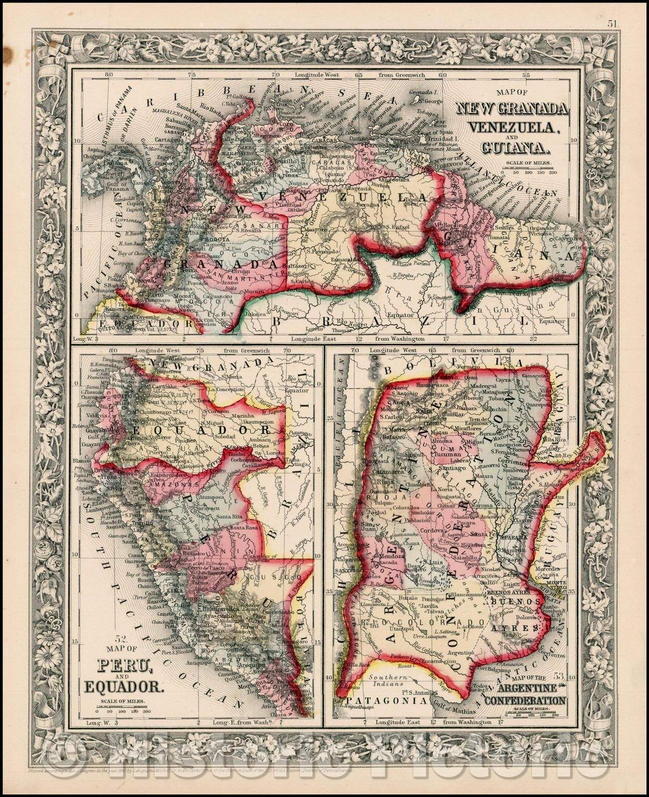 Historic Map - Map Of New Granada, Venezuela, And Guiana With [Peru An ...