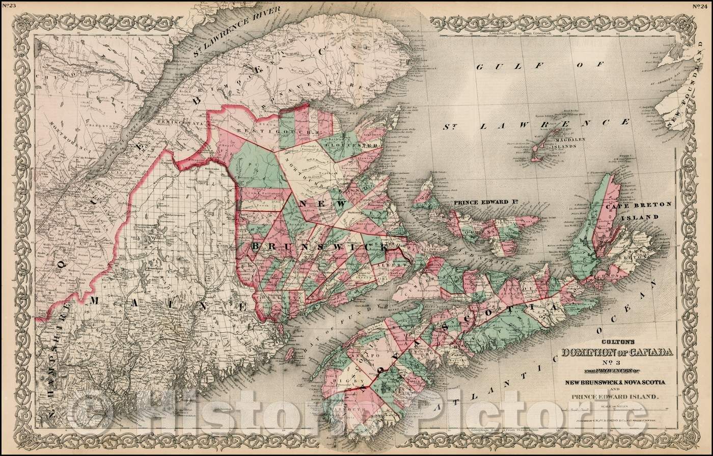 Historic Map - Colton's Dominion of Canada No 3 the Provinces of New B ...