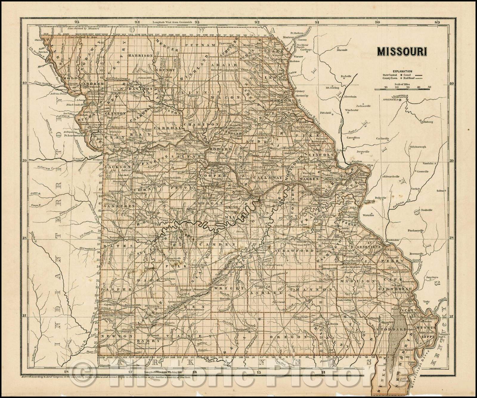 Historic Map - Missouri, 1844, Sidney Morse - Vintage Wall Art ...