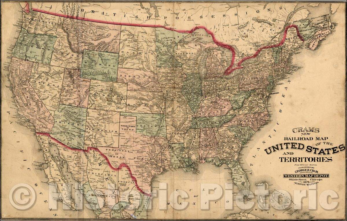 Historic Map - Cram's New Railroad Map of the United States And Territ ...