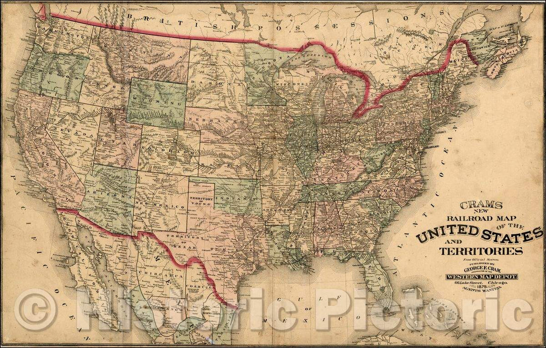 Historic Map - Cram's New Railroad Map of the United States And Territ ...