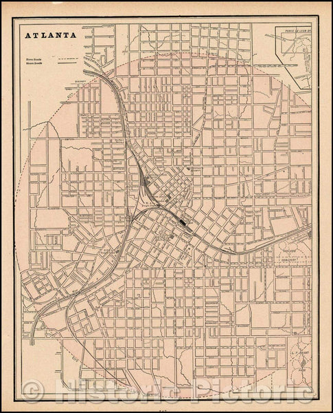 Historic Map - Atlanta, 1892, George F. Cram - Vintage Wall Art ...