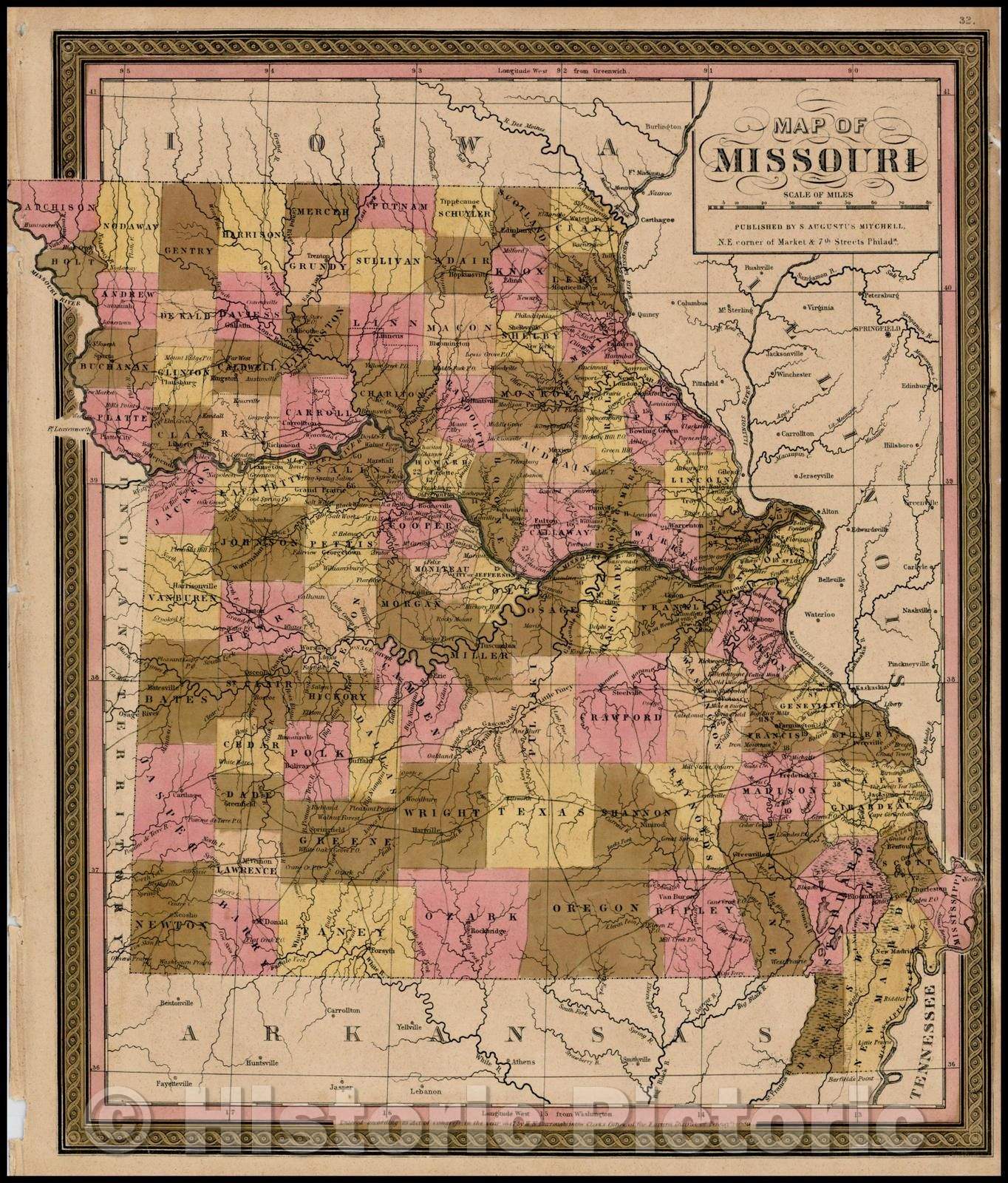 Historic Map - Map of Missouri, 1848, Samuel Augustus Mitchell - Vinta ...