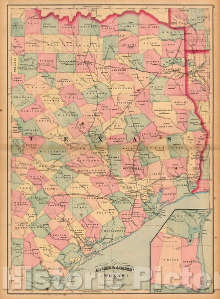 Historic Map - Asher & Adams' Texas Eastern Portion, 1874, Asher v1 ...