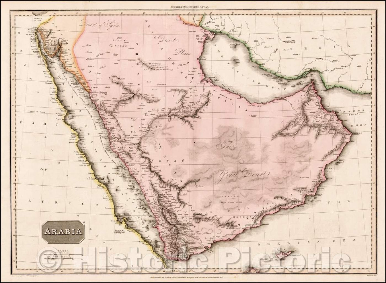 Arabia Regional Map 1813 Hand-Colored Historical Print – Historic Pictoric