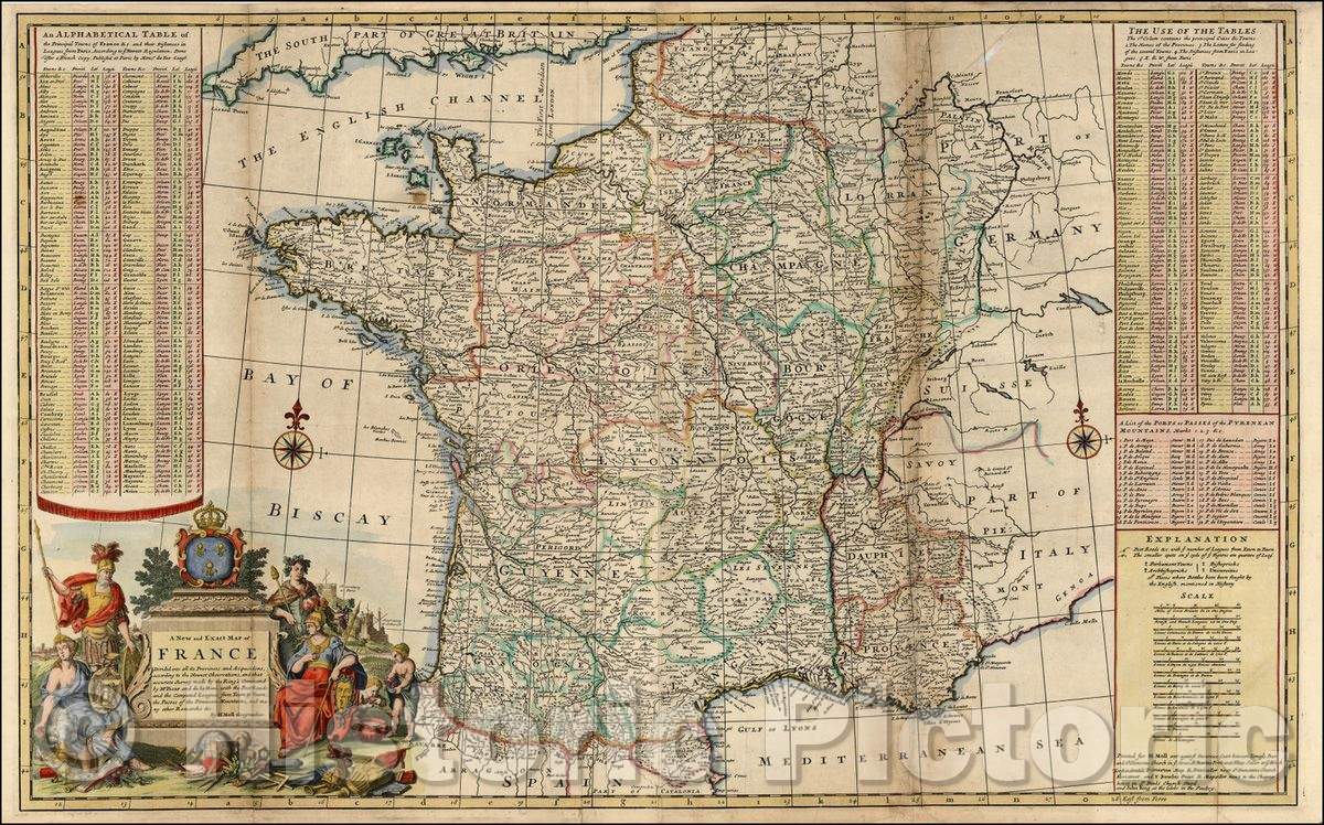 Historic Map - A New and Exact Map of France Dividid into all its Prov ...