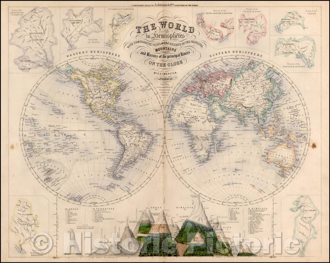 Historic Map - The World in Hemispheres with Comparative Views of the ...