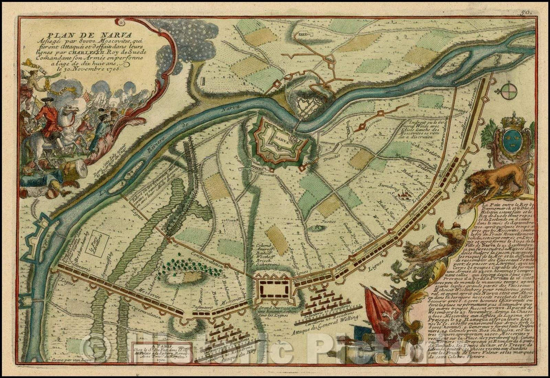 Historic Map - Narva, Estonia, on the Russian border/Plan De Narva Ass – Historic Pictoric