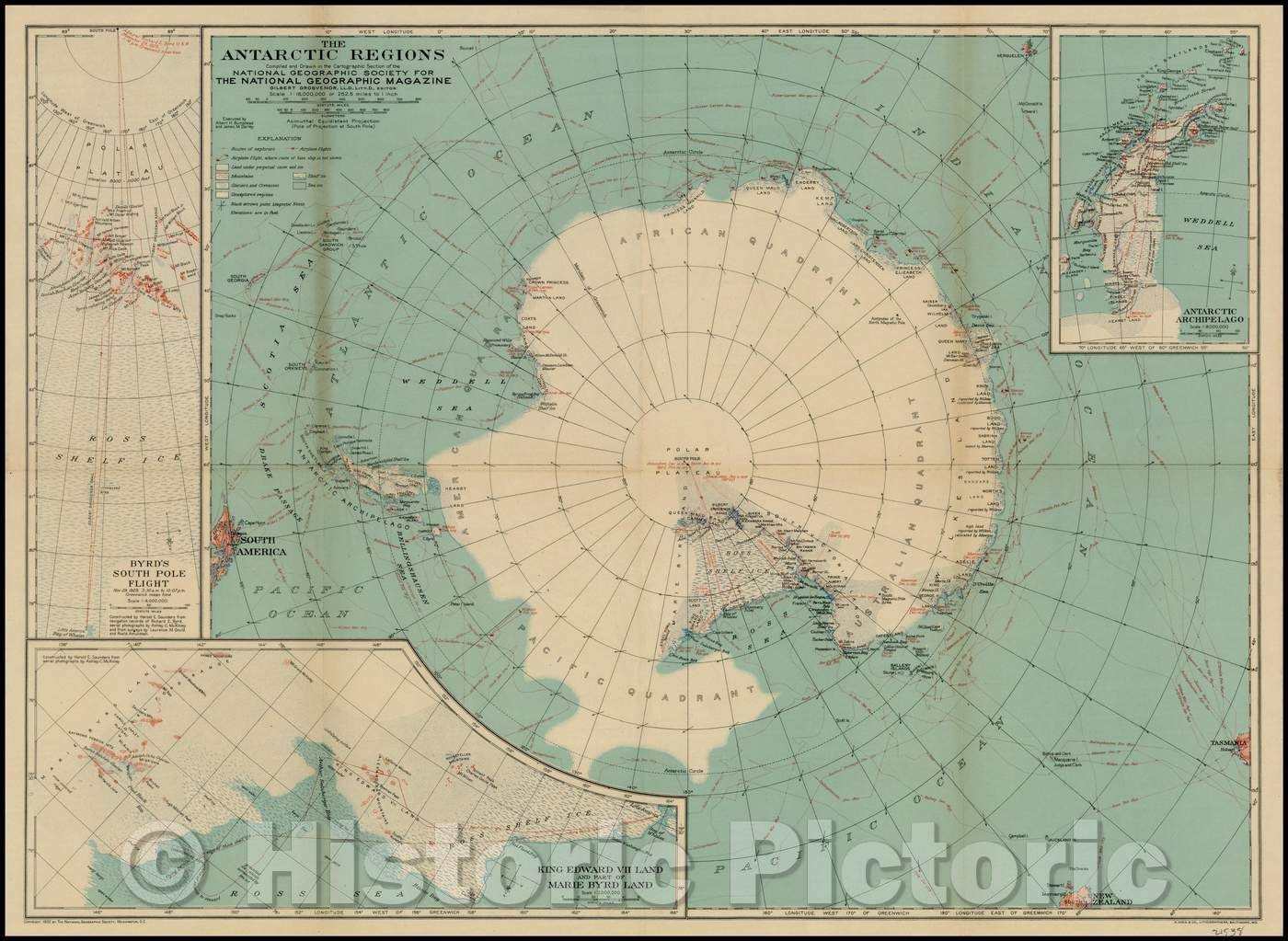 Historic Map - The Antarctic Regions, 1932, National Geographic Societ ...