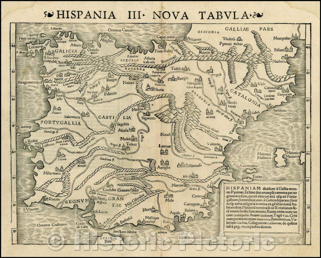 Historic Map - Hispania III Nova Tabula Spain & Portugal, 1542, Sebast ...