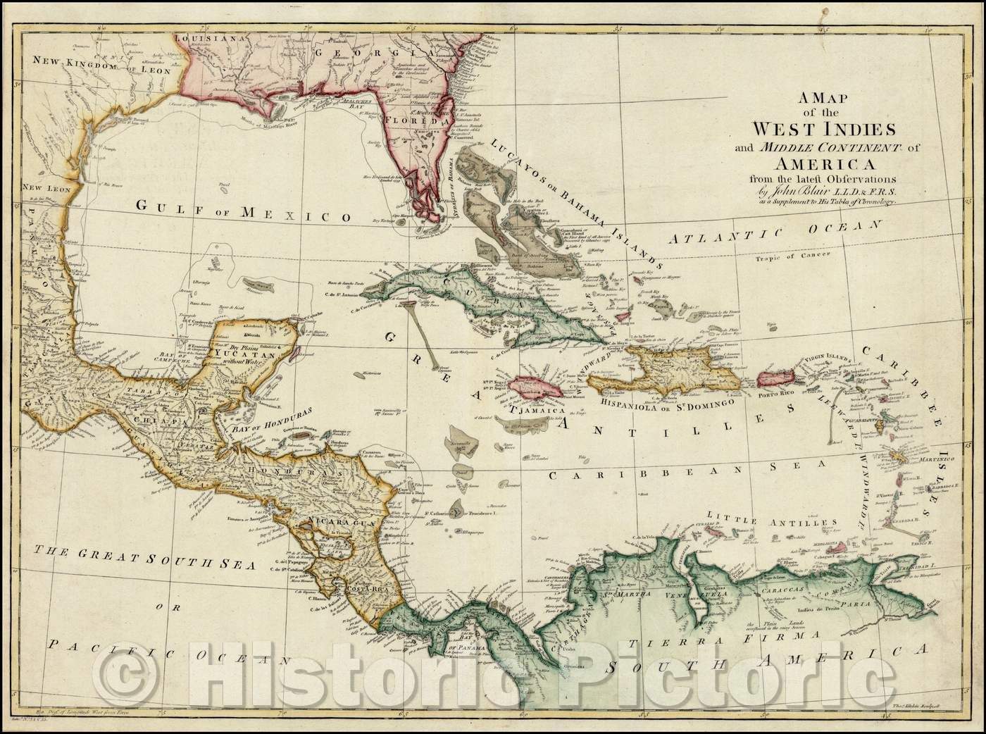 Historic Map - West Indies and Middle Continent of America from the La ...