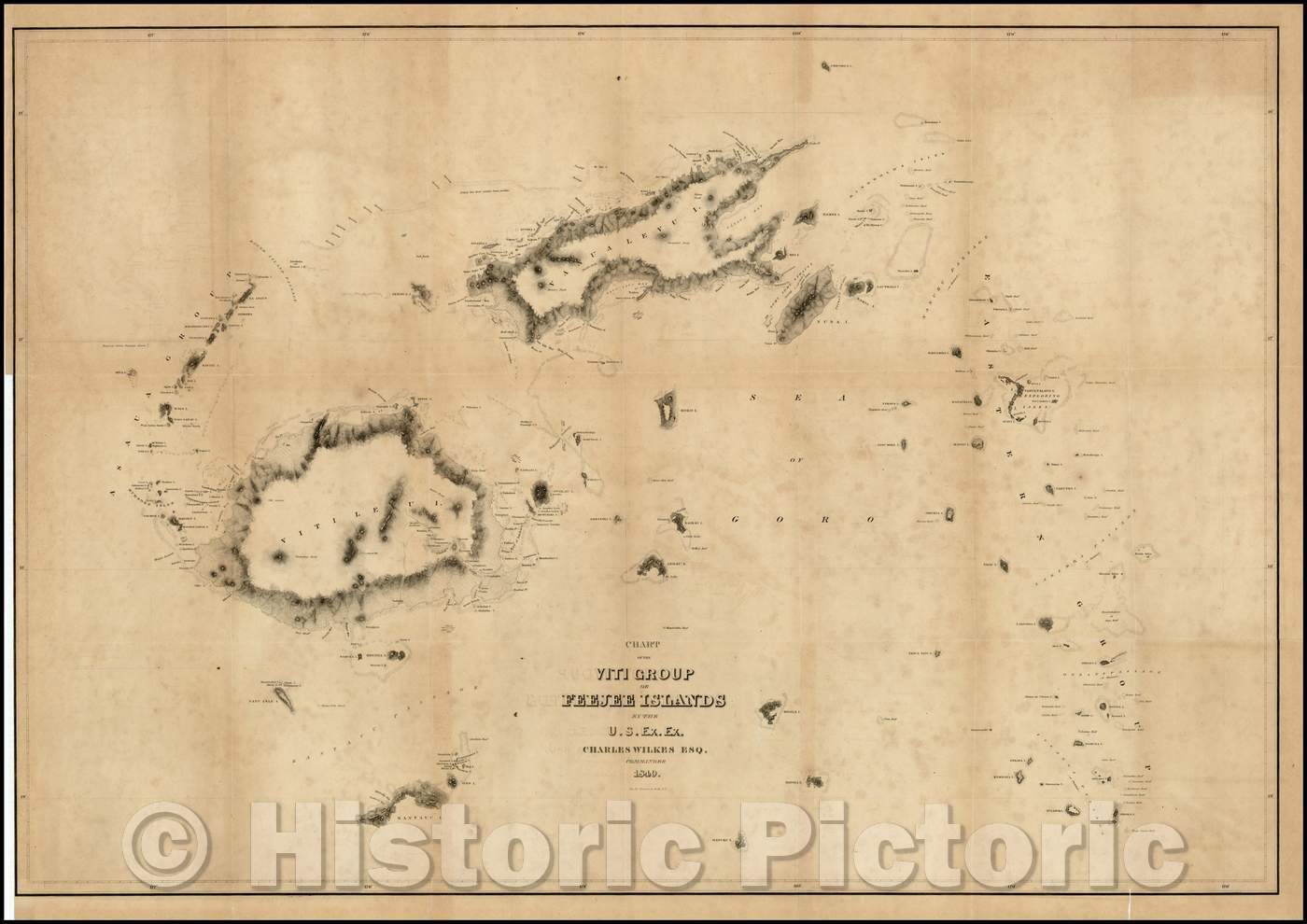 Historic Map - Chart of the Viti Group or Feejee Islands, 1845, Charle ...