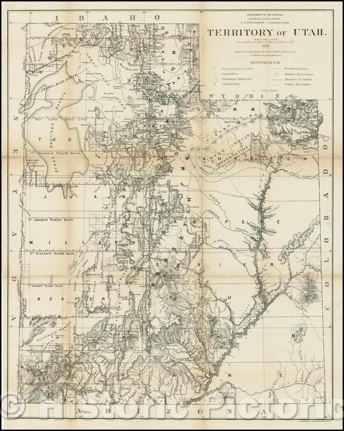 Historic Map - Territory of Utah, 1876, General Land Office - Vintage ...