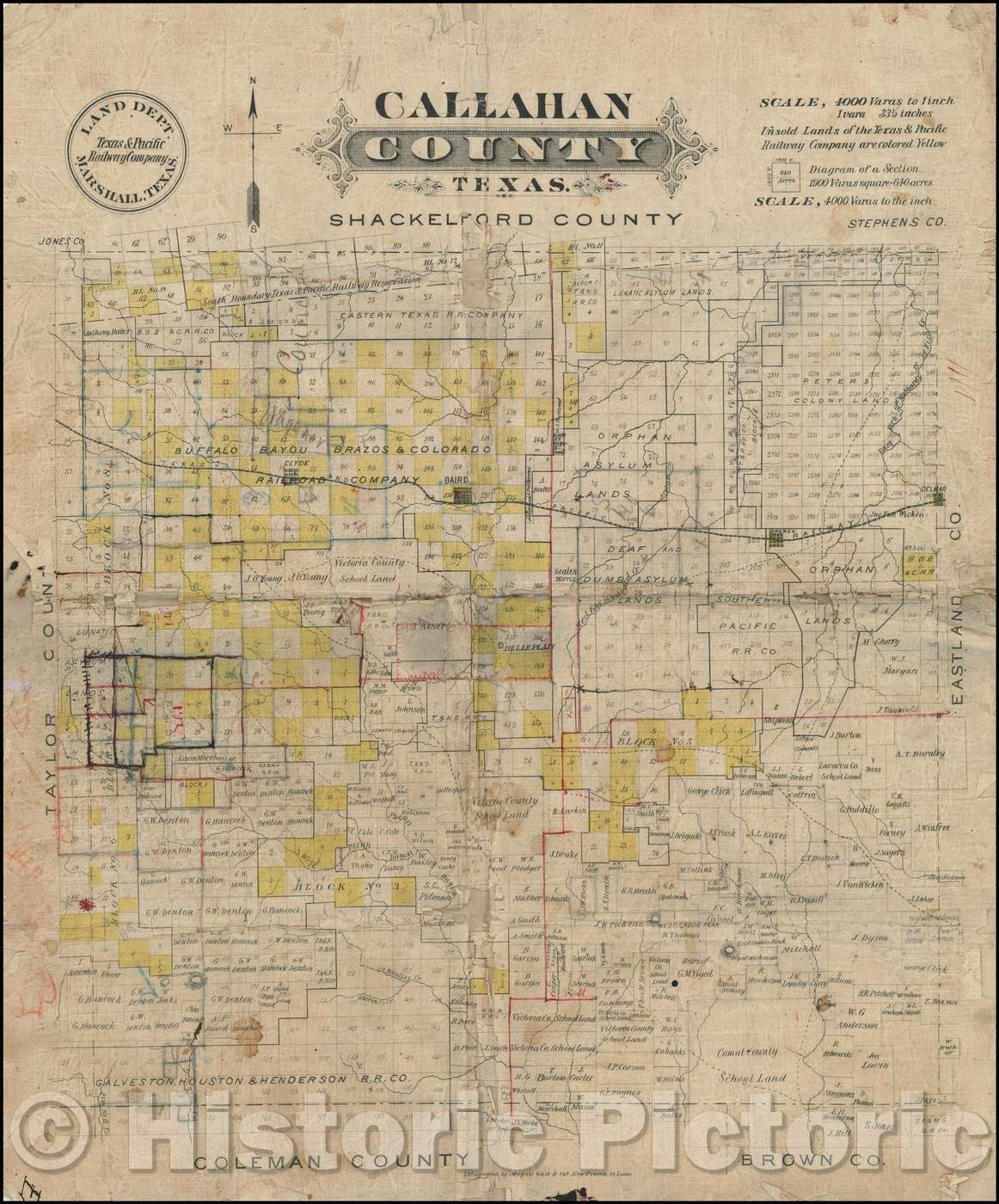 Historic Map - Callahan County, Texas, 1880, Augustus Gast - Vintage W ...