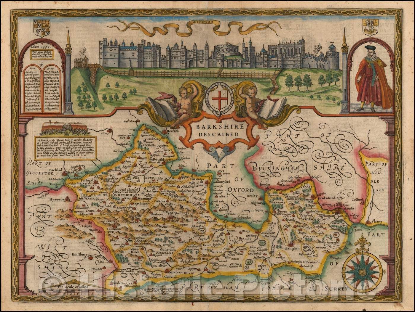 Historic Map - Barkshire Described, 1651, John Speed - Vintage Wall Ar ...