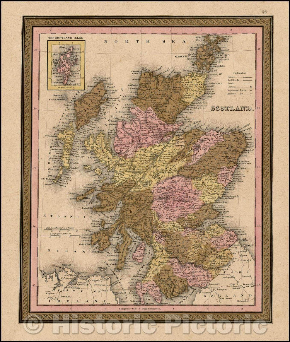 Historic Map - Scotland, 1844, Henry Schenk Tanner - Vintage Wall Art ...