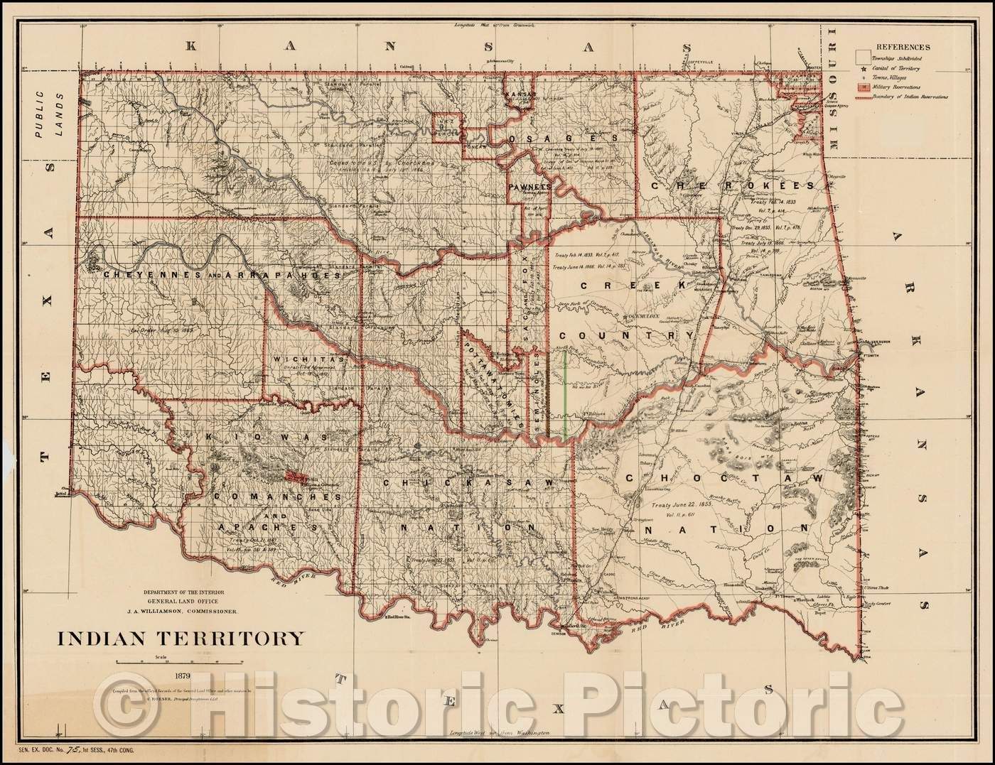 Historic Map - Indian Territory, 1879, General Land Office - Vintage W ...