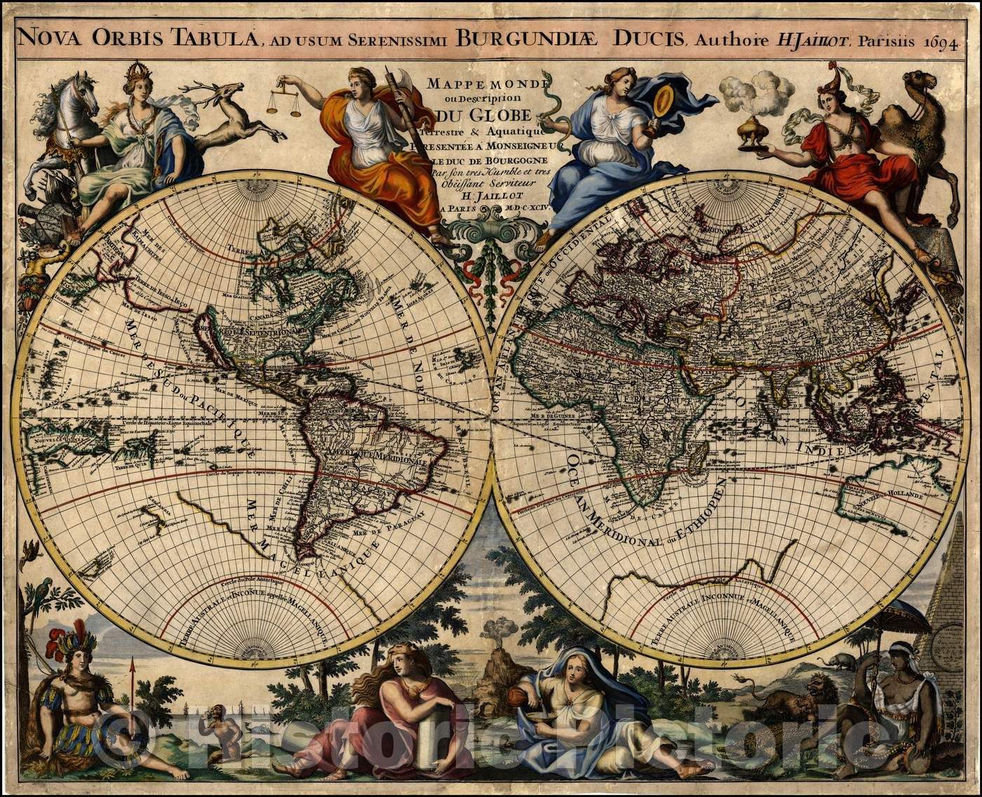 Historic Map - Nova Orbis Tabula, 1694, Alexis-Hubert Jaillot - Vintag – Historic Pictoric