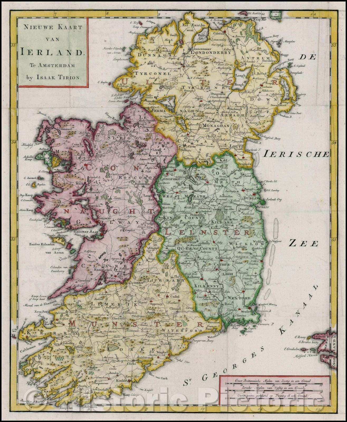 Historic Map - Nieuwe Kaart Van Ierland/Map of Ireland, hand colored b ...