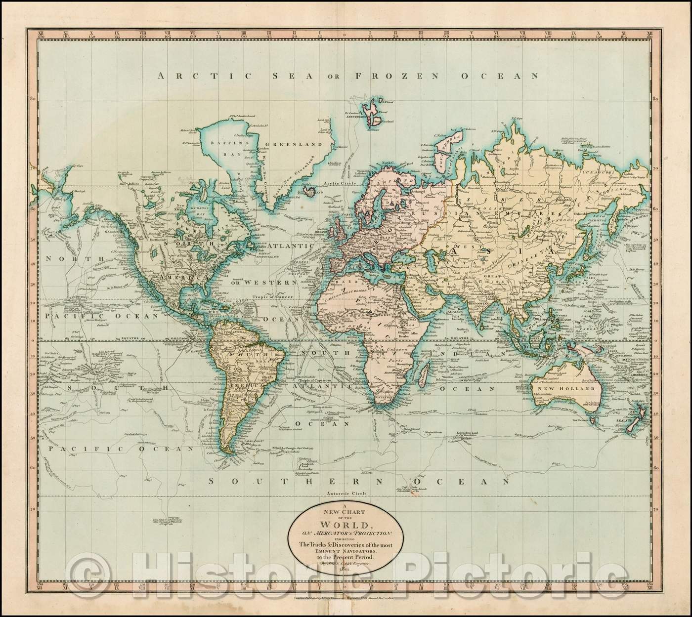 Historic Map - A New Chart of the World On Mercator's Projection: Exhi ...