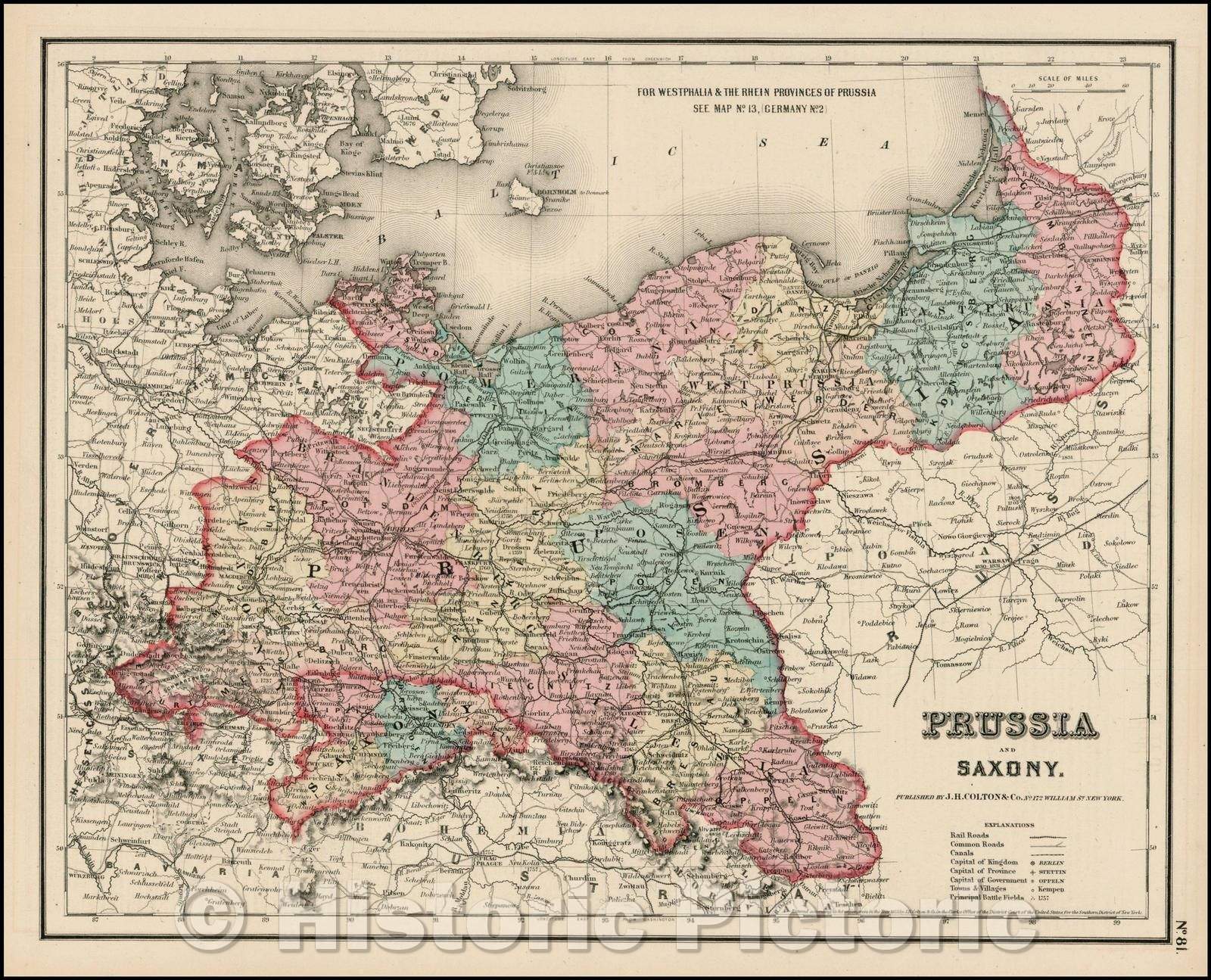 Historic Map - Prussia And Saxony, 1857, Joseph Hutchins Colton - Vint ...