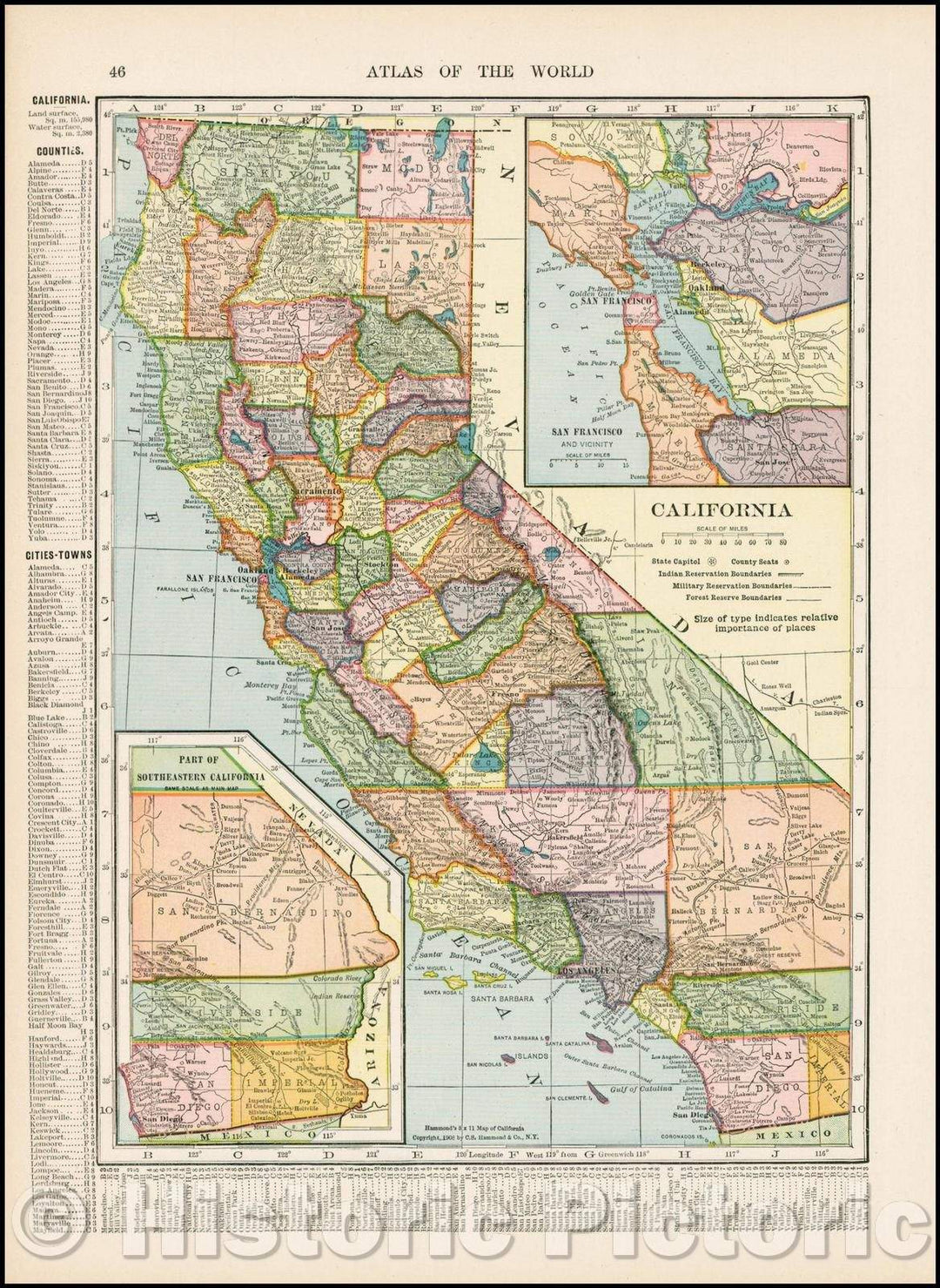 Historic Map - California, 1910, Hammond & Co. - Vintage Wall Art ...