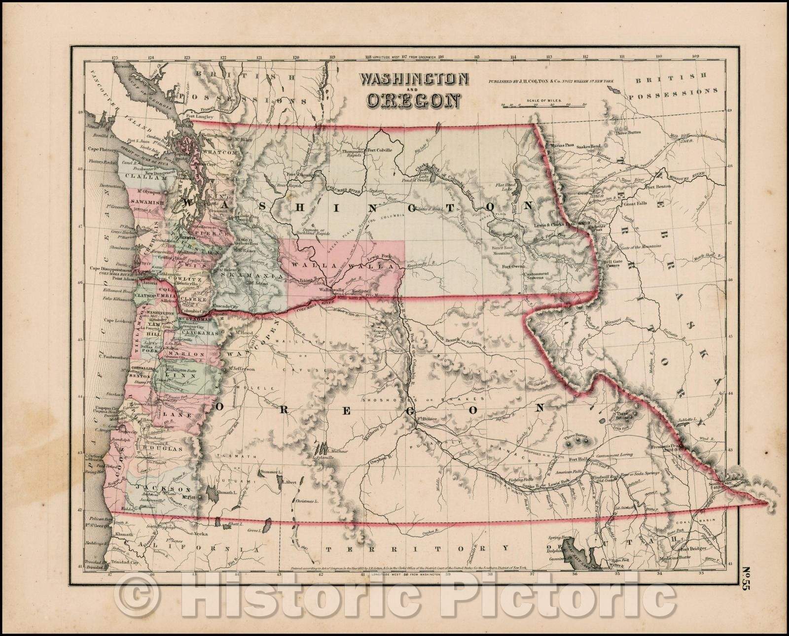 Historic Map - Washington and Oregon, 1857, Joseph Hutchins Colton v1 ...