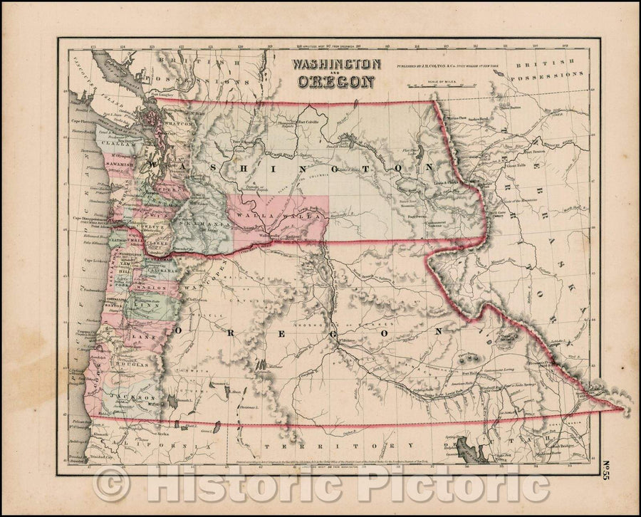 Historic Map - Washington and Oregon, 1857, Joseph Hutchins Colton v1 ...