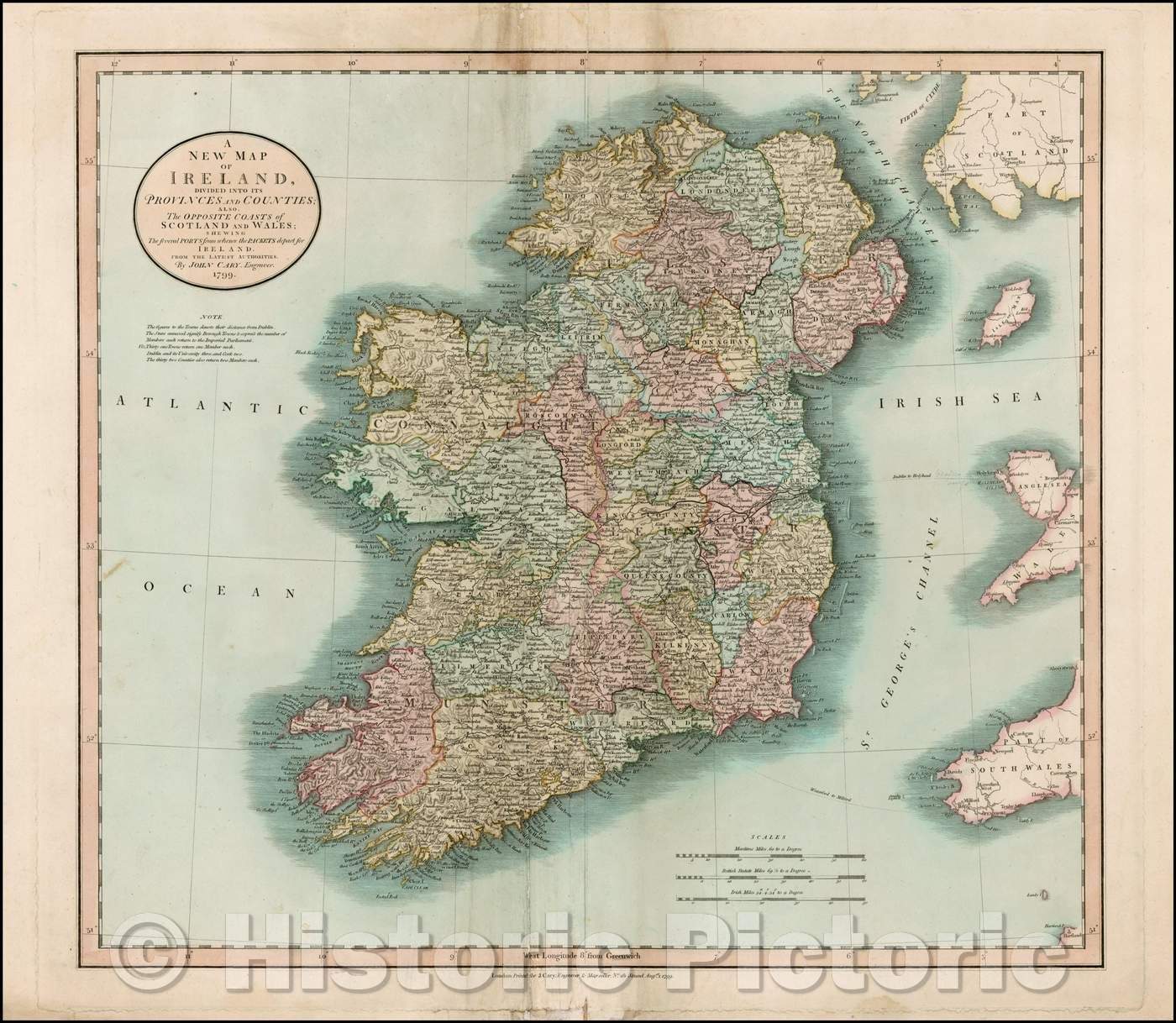 Historic Map - Ireland, Divided into its Provinces and Counties; Also ...
