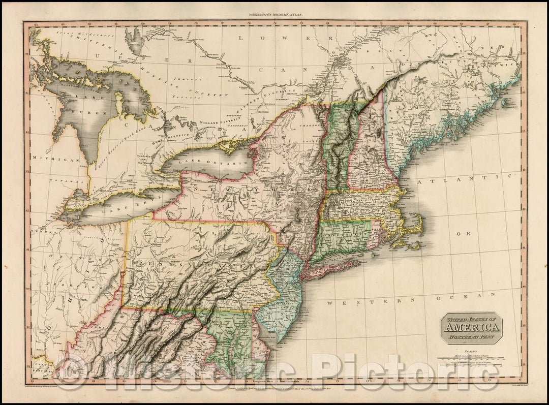 Historic Map - United States of America, Northern Part, 1810, John Pin ...