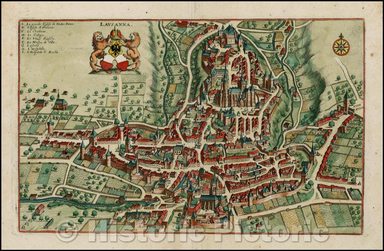 Historic Map - Lausanna, 1642, Matthaus Merian - Vintage Wall Art ...