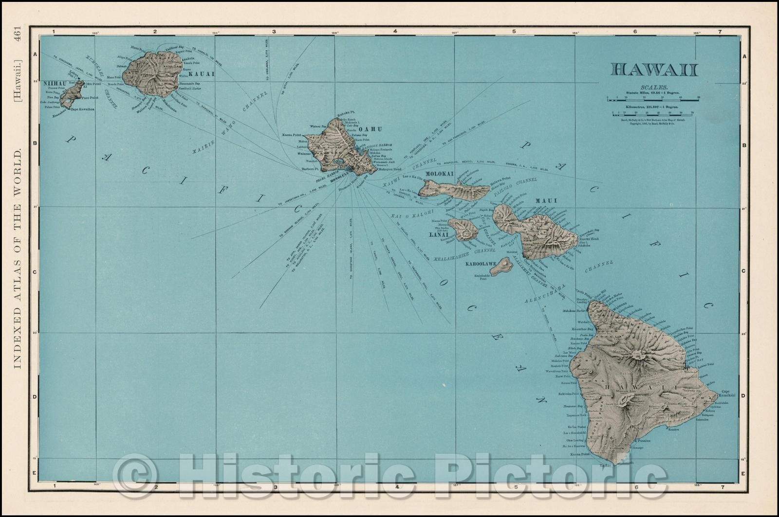 Historic Map - Hawaii, 1898, Rand McNally & Company - Vintage Wall Art ...