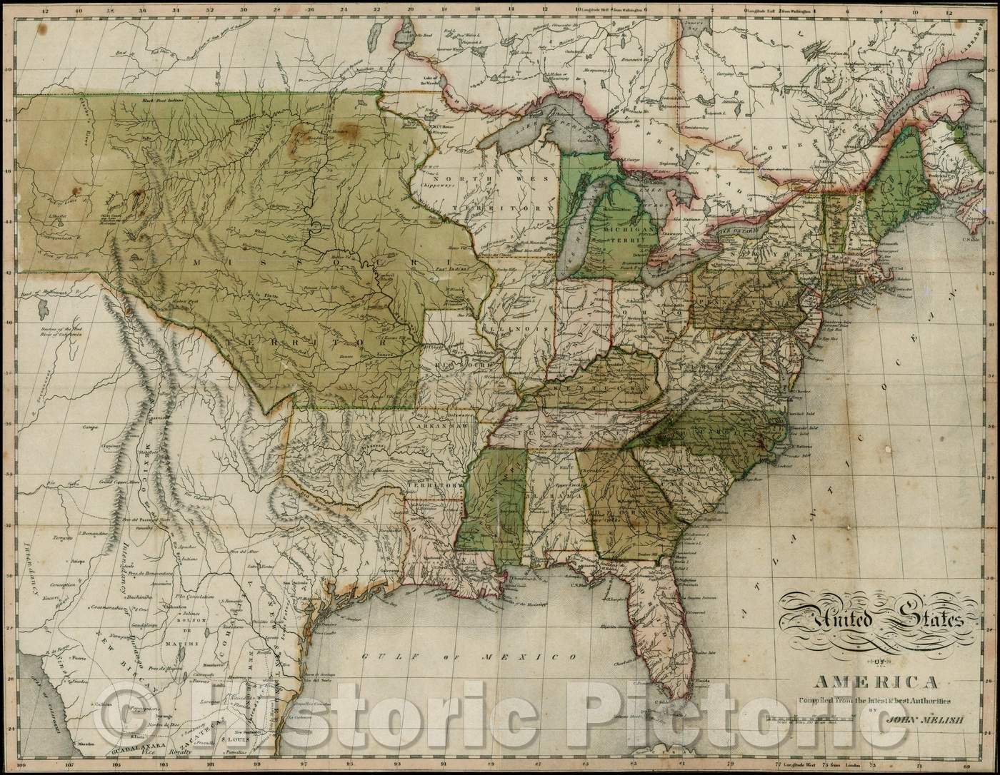 Historic Map - United States Of America, 1820, John Melish - Vintage W ...