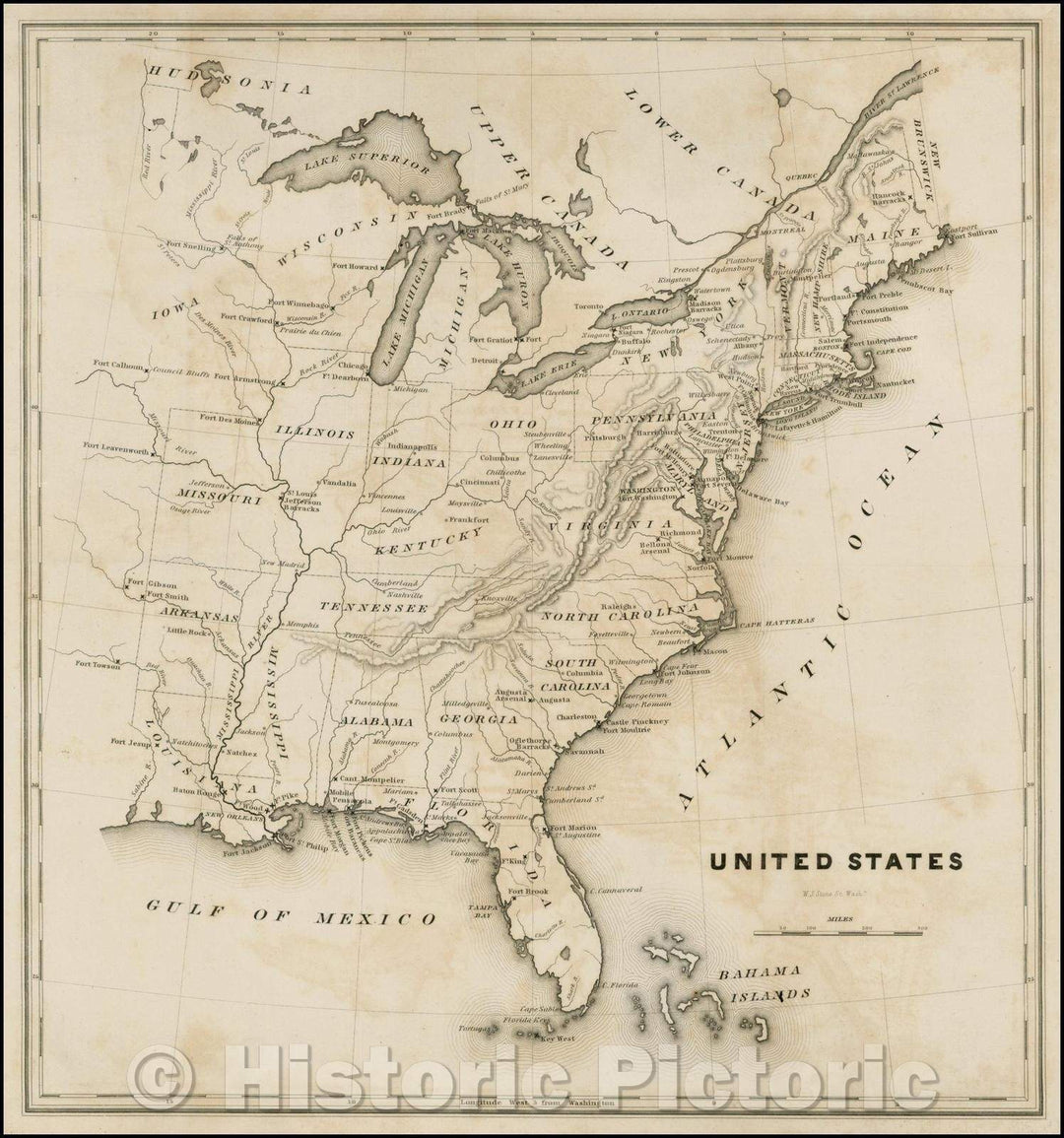 Historic Map - United States, 1836, W.J. Stone - Vintage Wall Art ...