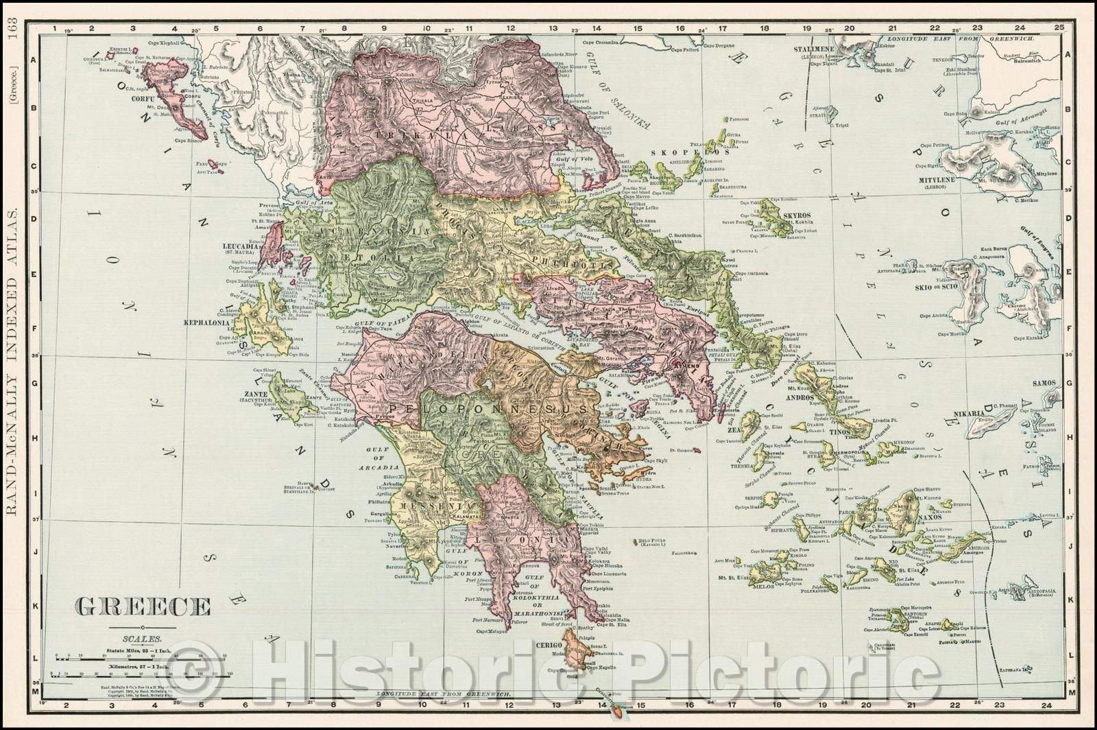 Historic Map - Map of Greece, 1895, William Rand - Vintage Wall Art ...