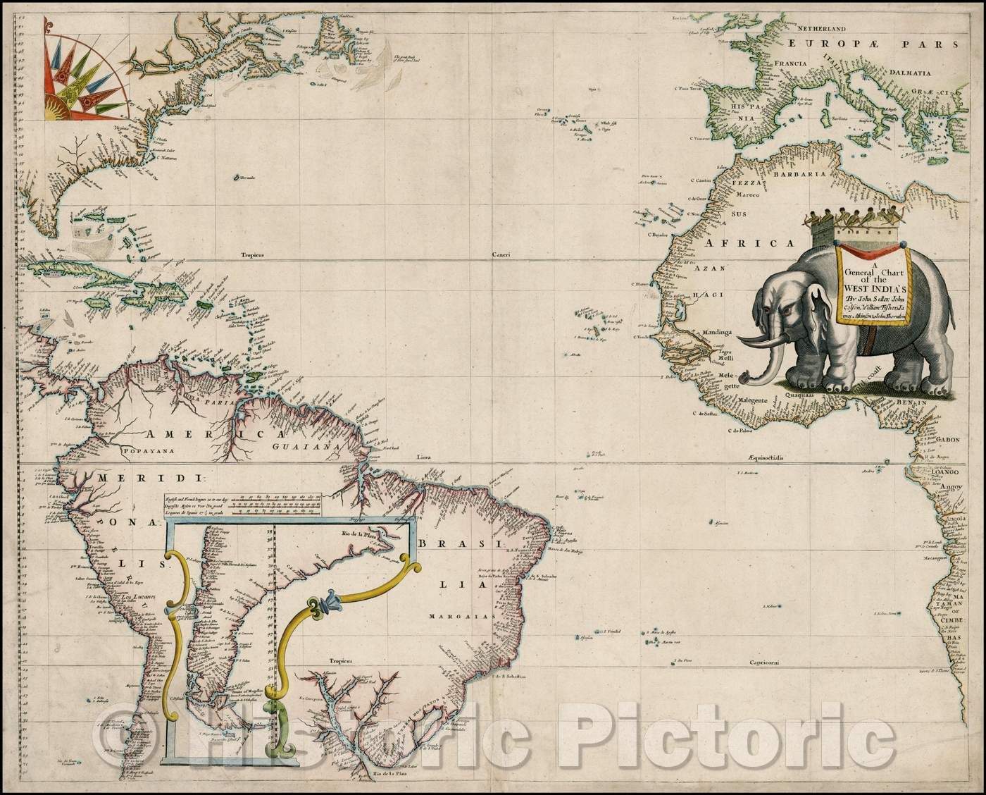 Historic Map - A General Chart of the West India's, 1677, John Seller ...