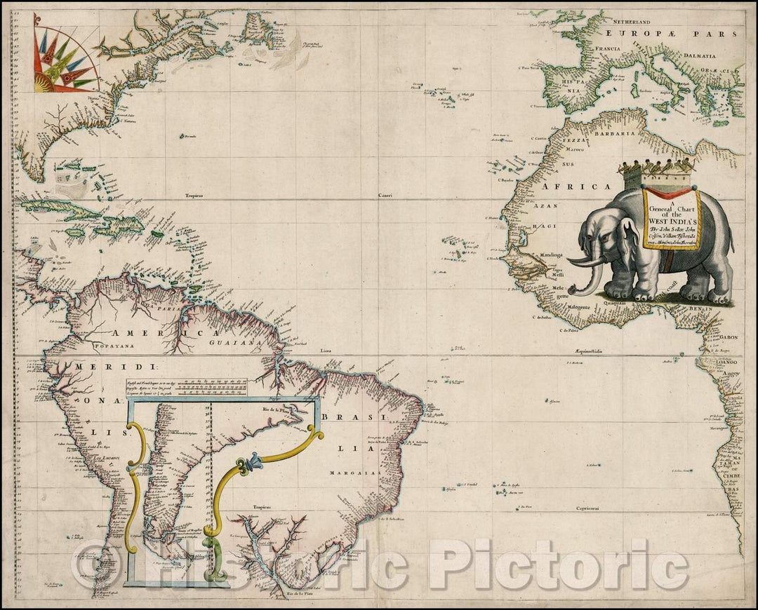 Historic Map - A General Chart of the West India's, 1677, John Seller ...