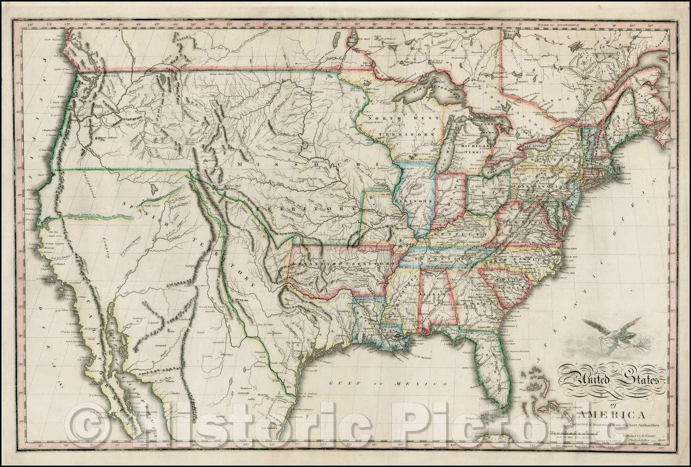United States Coast to Coast Map 1820 Historical Print – Historic Pictoric