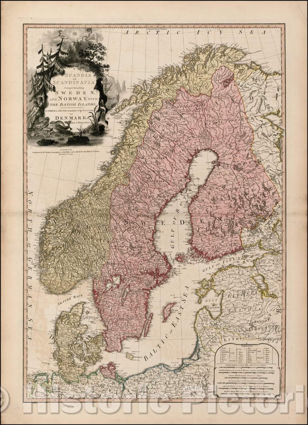 Historic Map - Scandia or Scandinavia Comprehending Sweden, and Norway ...