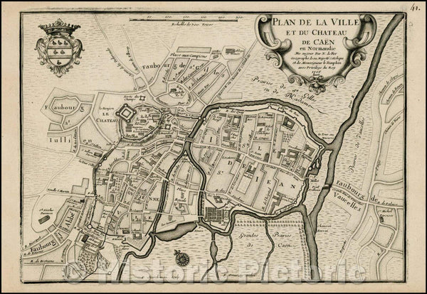 Historic Map - Plan De La Ville Et Du Chateau De Caen en Normandie ...