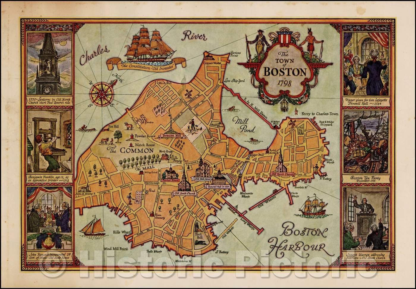 Historic Map - The Town of Boston, 1930, Anonymous - Vintage Wall Art ...