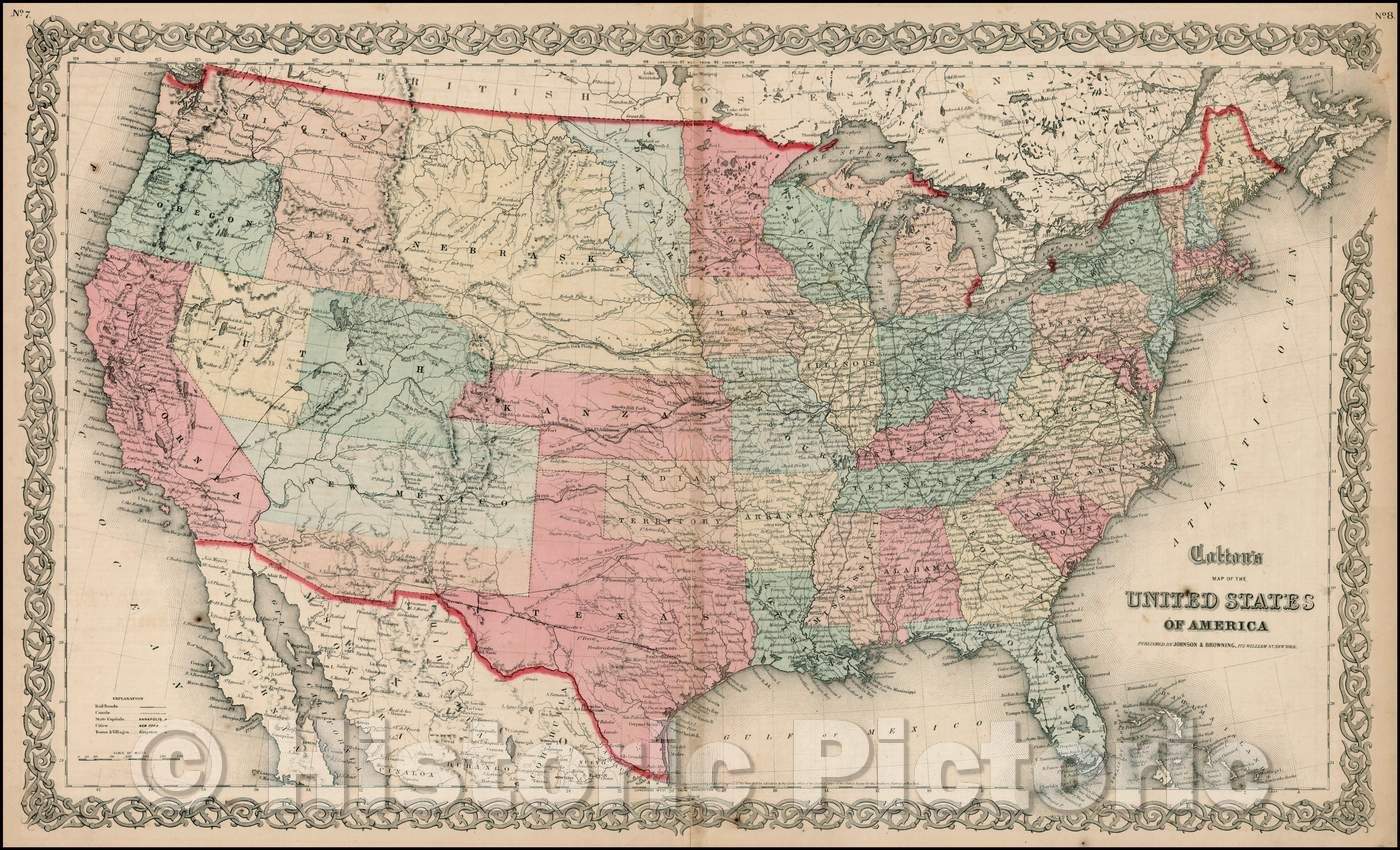 Historic Map - Colton's Map of the United States of America, 1858, Jos ...