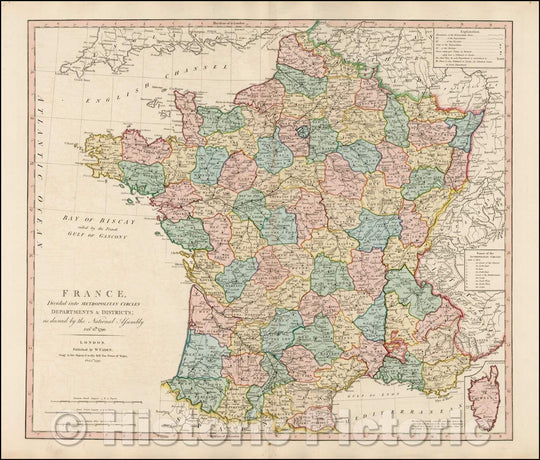 Historic Map - France Divided into Metropolitan Circles Department & D ...