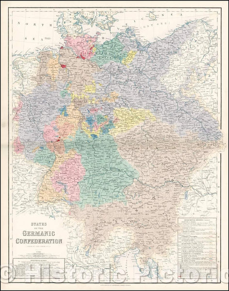 Historic Map - States of the German Confederation, 1855, Archibald Ful ...