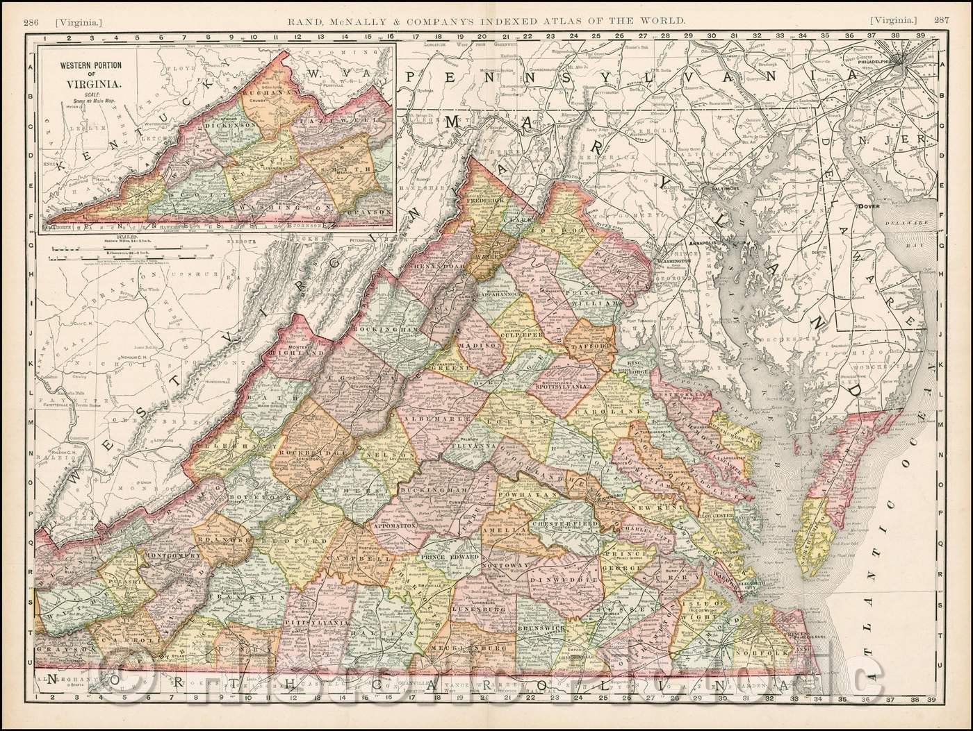 Historic Map - Virginia, 1895, Rand McNally & Company - Vintage Wall A ...