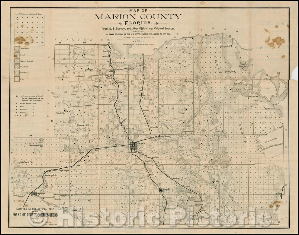 Marion County Florida Map 1888 | Historical Survey Print – Historic ...