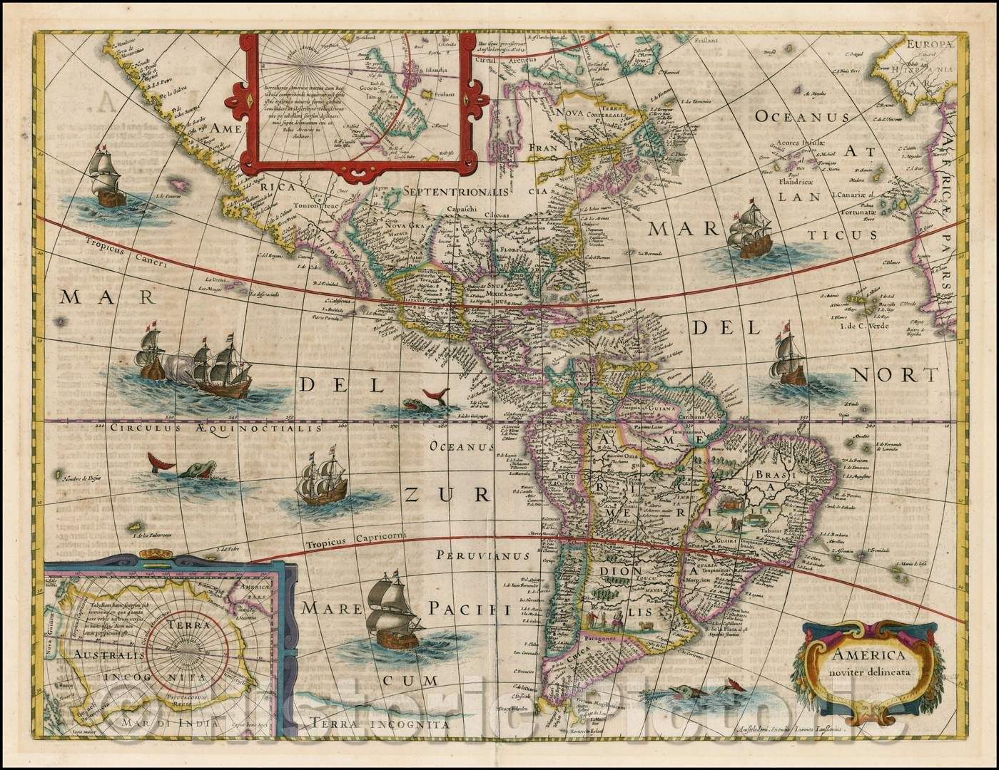 Historic Map - America noviter delineata, 1636, Jodocus Hondius - Vint ...